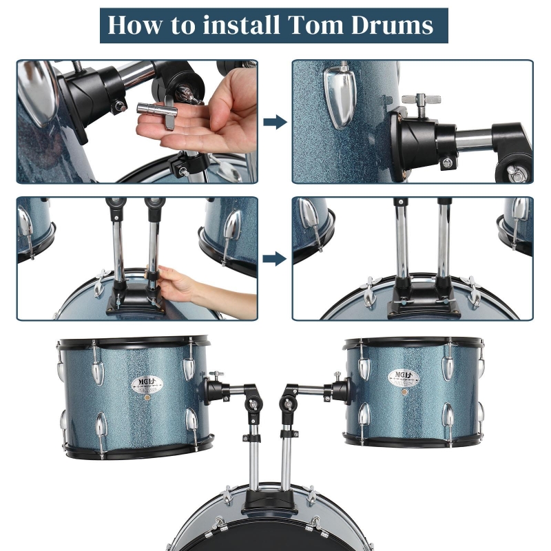 MCH 22in 5-Piece Adult Drum Set for Beginner, Black - ktaxon