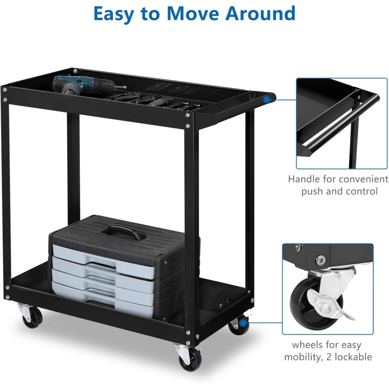 Ktaxon 2 Tier Rolling Tool Cart, Heavy Duty Steel Utility Cart Tool ...
