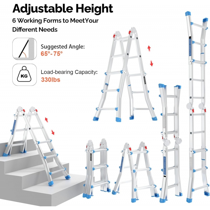Ktaxon A-Frame 3 Step Ladder Telescoping Ladder, 13 Ft Reach Height ...