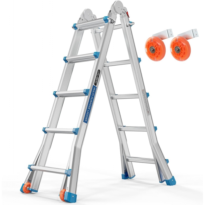 Ktaxon A-Frame 5 Step Ladder Telescoping Ladder, 19 Ft Reach Height ...