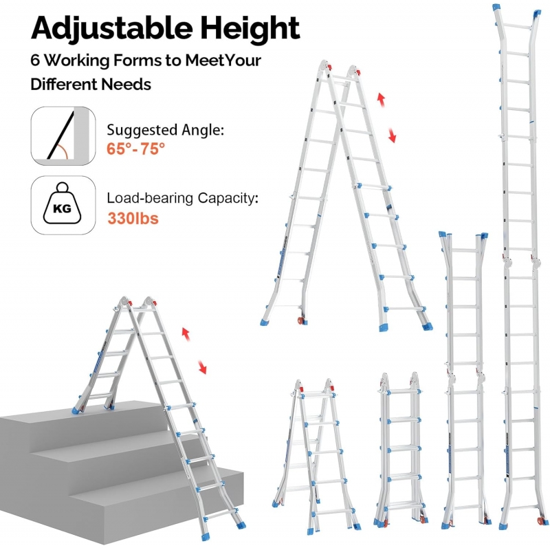 Ktaxon A-Frame 5 Step Ladder Telescoping Ladder, 19 Ft Reach Height ...