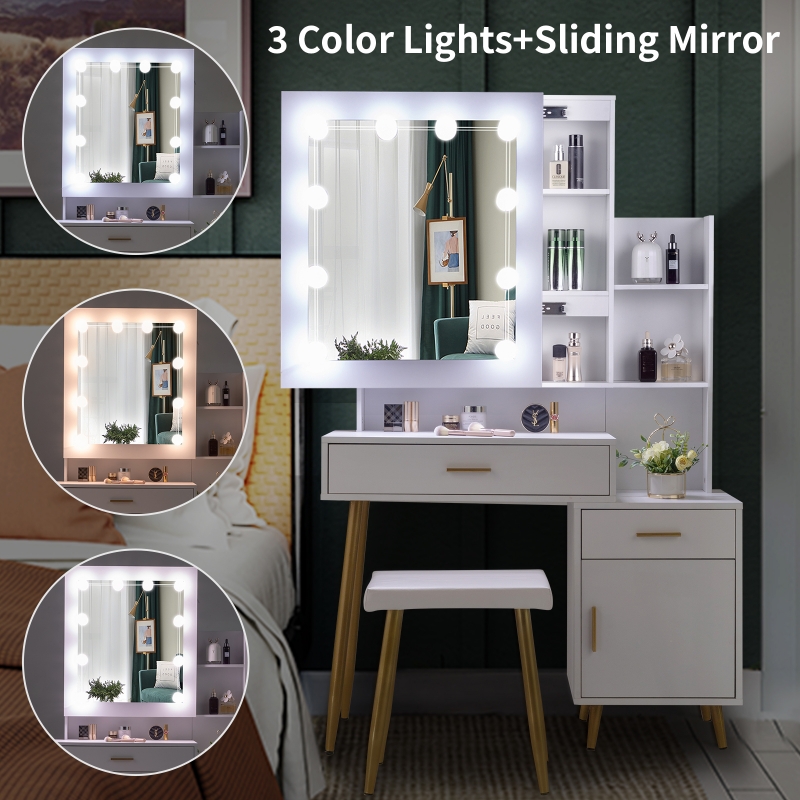 Ktaxon Vanity Set with 3 Color Lighted Mirror, Makeup Table with 3 ...