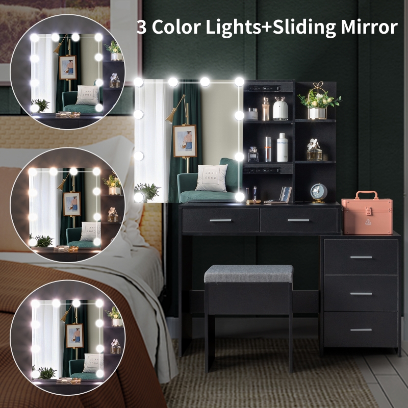 Ktaxon Vanity Set with 3 Color Lighted Mirror, Makeup Table with 3 ...