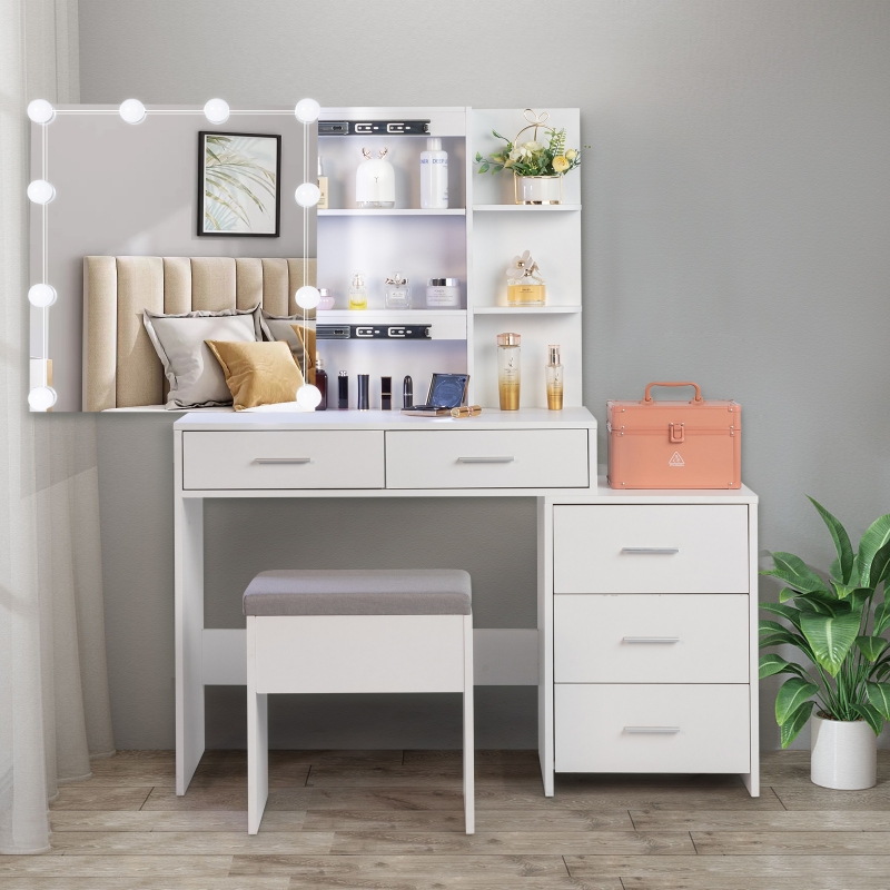 Ktaxon Vanity Set with 3 Color Lighted Mirror, Makeup Table with 3 ...