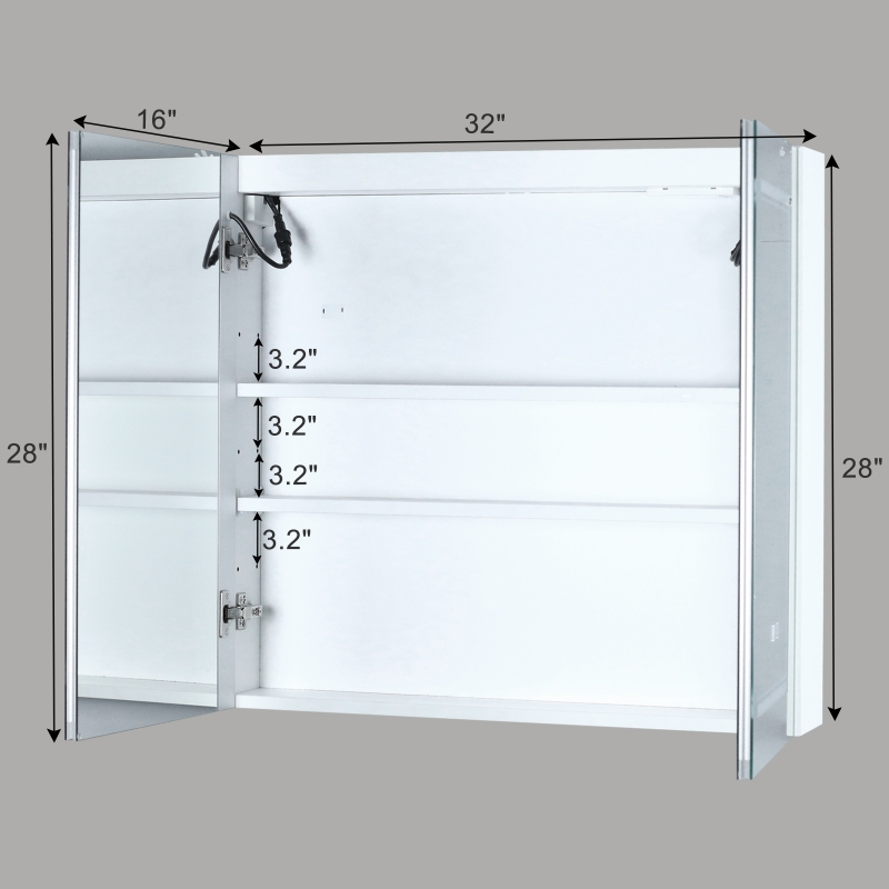 Ktaxon LED Mirror Medicine Cabinet with Lights, Wall-Mounted Bathroom ...