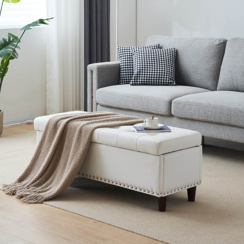 Ktaxon 43" Ottoman with Storage Bench PU Leather Small Foot Stool ...