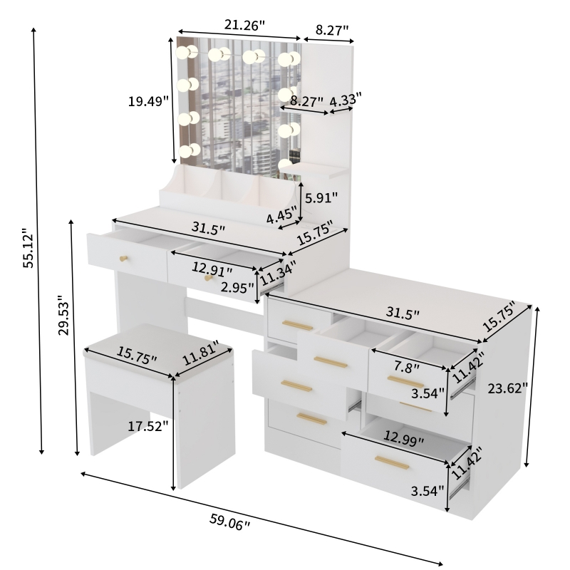 standard vanity table dimensions