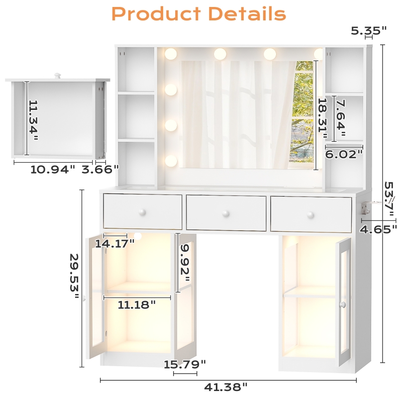 Ktaxon Makeup Vanity with Lighted Mirror, Vanity Table with Glass Table ...