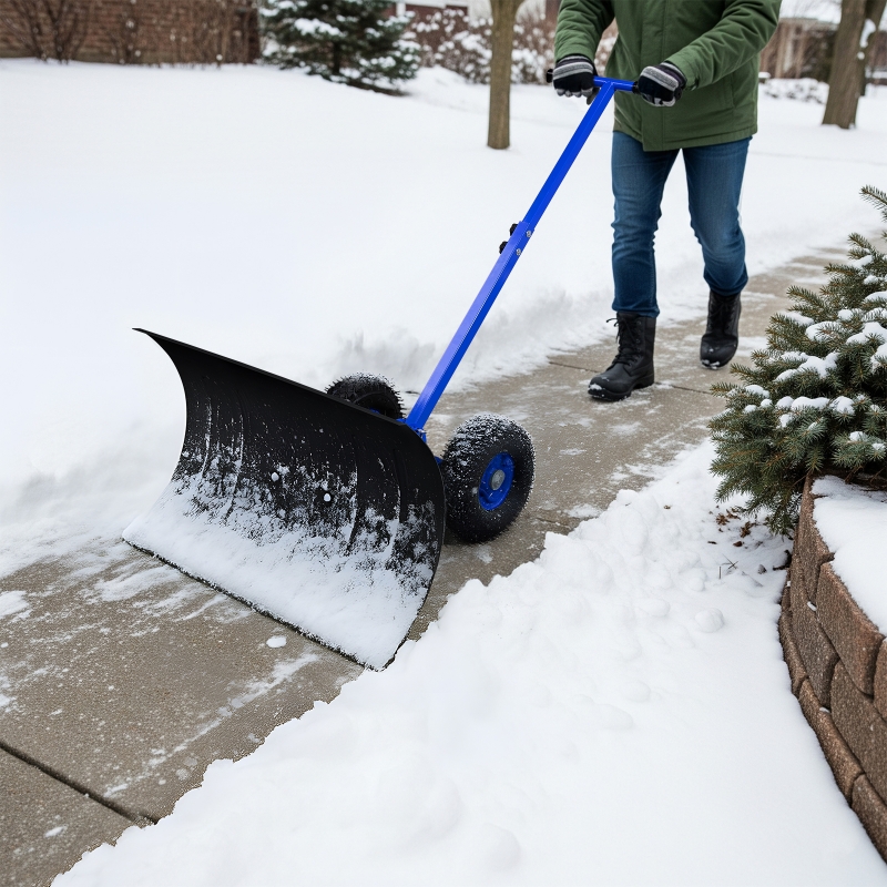 Ktaxon 29x18in Adjustable T-Handle Snow Plow with Wheels, Heavy Duty ...