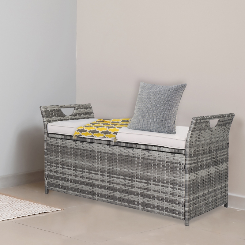 Ktaxon 33 Gal Rattan Wicker Storage Box for Patio Garden, Gray, Wicker ...