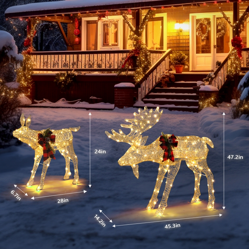 Ktaxon 2-Piece Lighted Christmas Deer Family, Outdoor Yard Decoration ...