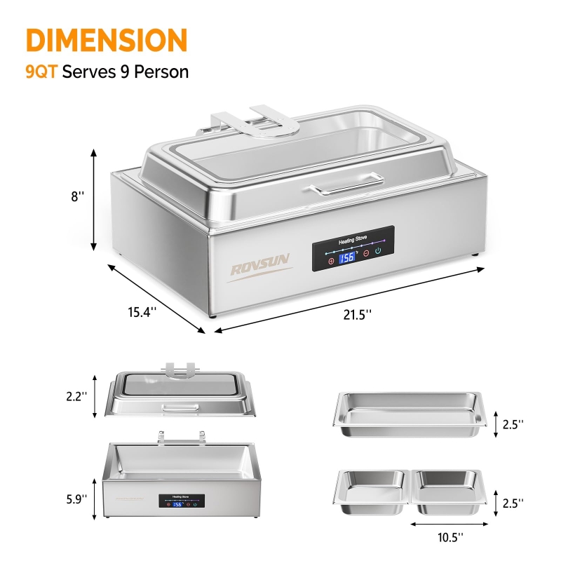 Ktaxon 9 QT Electric Stainless Steel Chafing Dish Buffet Set,Roll ...