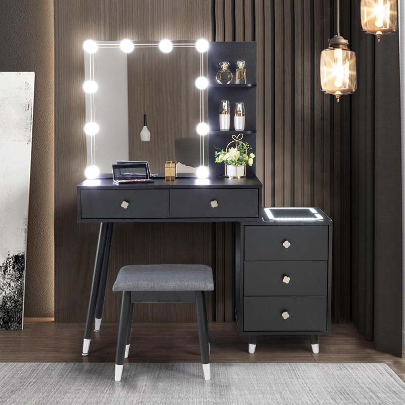 Ktaxon Vanity Table Set with LED Nightstand, Makeup Table with Lighted ... Ktaxon Vanity Table Set with LED Nightstand, Makeup Table with Lighted ...