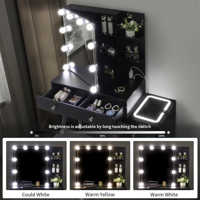 Ktaxon Vanity Table Set with LED Nightstand, Makeup Table with Lighted ...