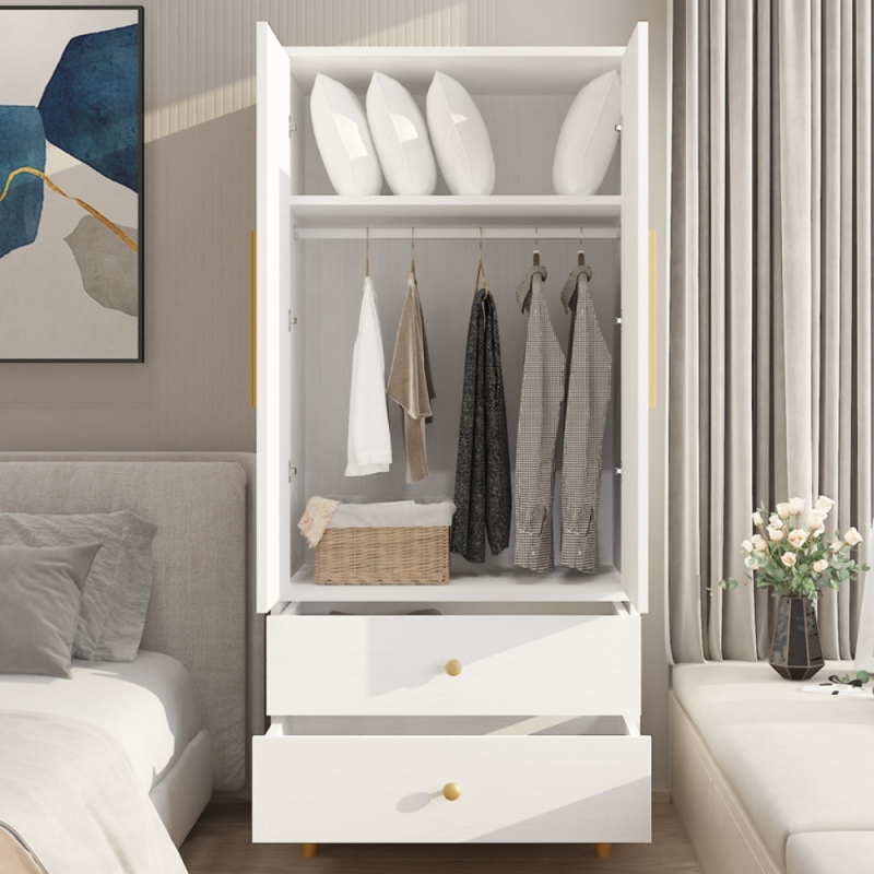 Ktaxon Wood Wardrobe Closet with Hanging Rail Double Doors Armoire Wardrobe Cabinet with 2 Drawers Versatile Clothes Storage Oak Finish ktaxon