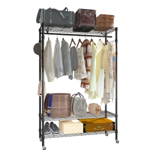 Ktaxon Heavy Duty Rolling Garment Clothes Rack with Wheels and Hooks, 3 ...