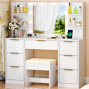 Ktaxon Vanity Set with 3 Color Lighted Mirror & Charging Station ...