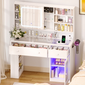 Ktaxon Makeup Vanity with Lighted Mirror, Vanity Table Set w/ Charging ...